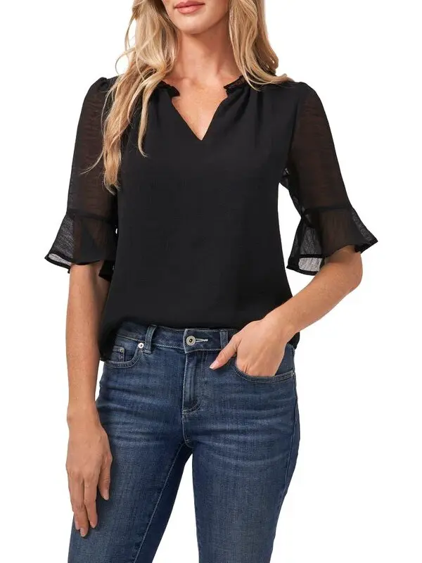 CECE DUPRAZ Chiffon Trumpet Sleeve Top - Rich Black
