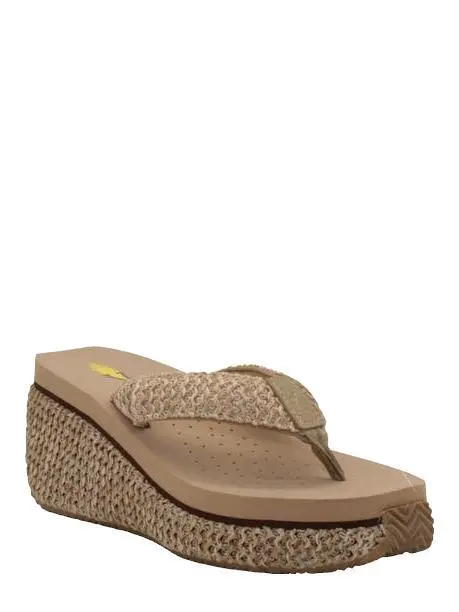 VOLATILE Island Platform Flip Flop - Natural Raffia Fabric