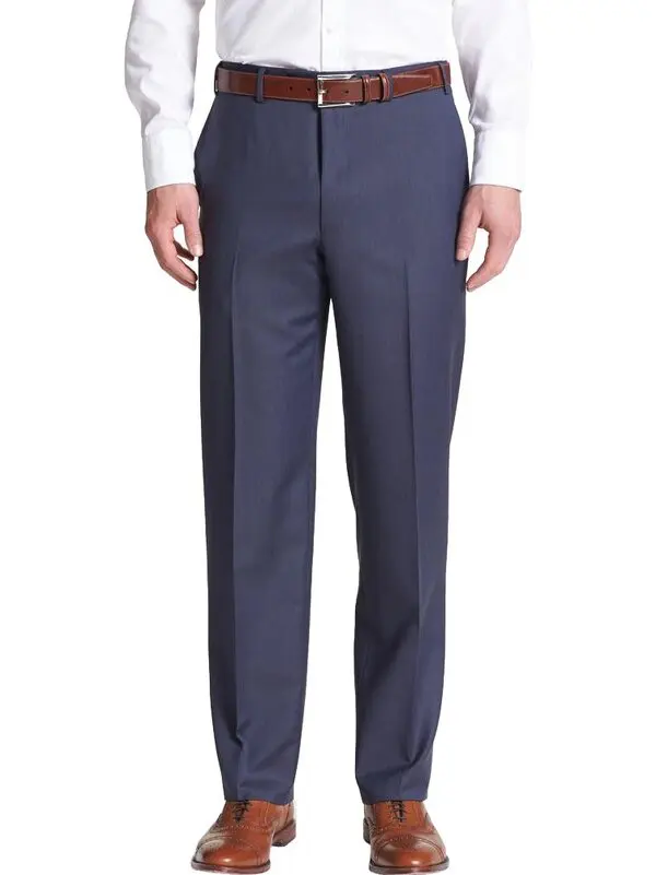 Canali Flat Front Wool Trousers - Blue
