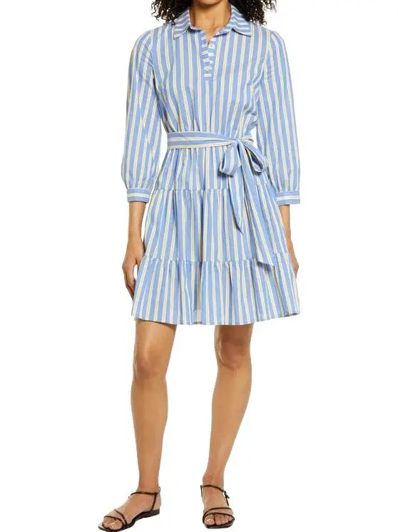 Eliza J Stripe Belted Shirtdress - Blue