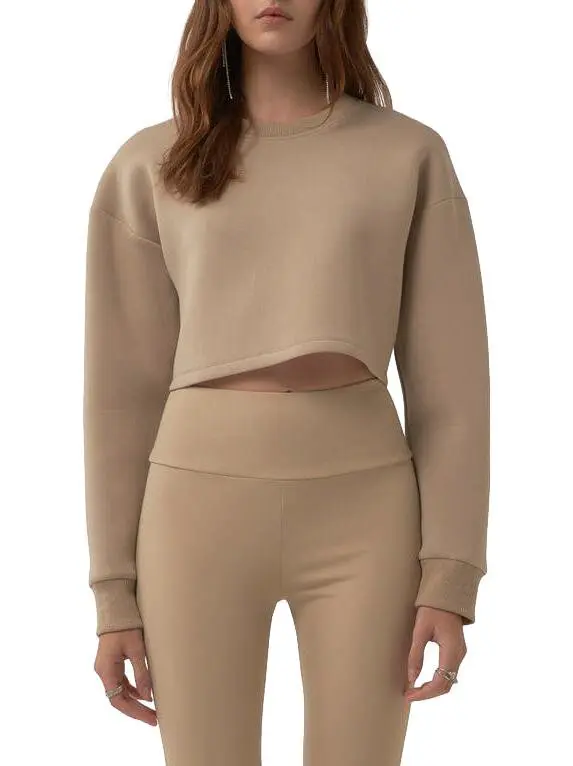 GREY LAB Lounge Wear Cropped Crewneck Sweatshirt - Taupe