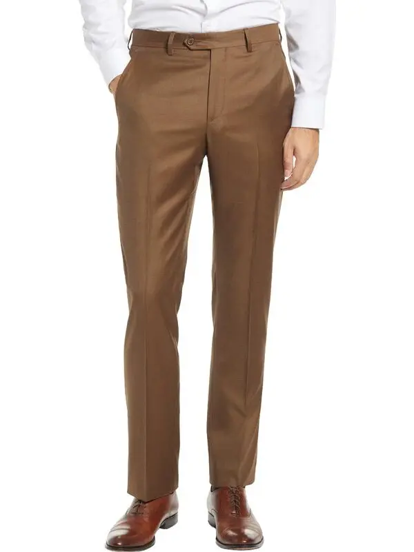 Santorelli Roma Loro Piana Wool Serge Dress Pants - Tobacco
