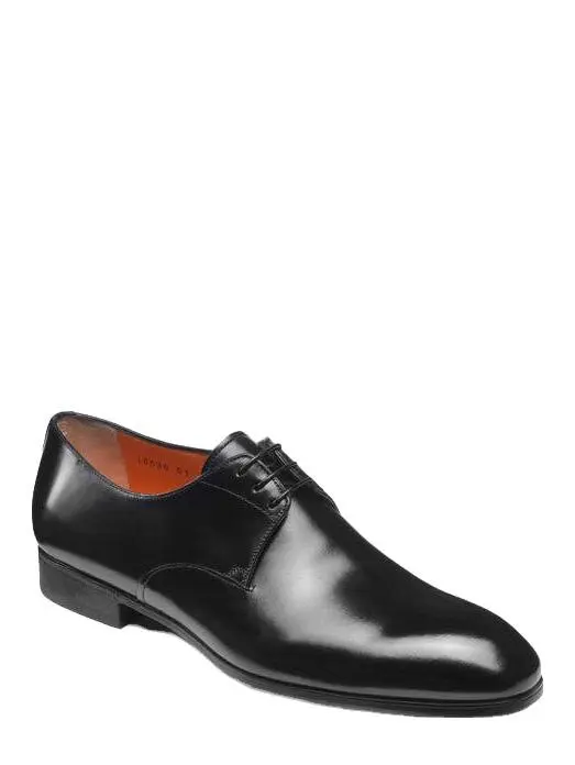 Santoni Induct Plain Toe Derby - Black