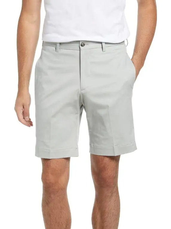 Berle Charleston S Flat Front Stretch Twill Shorts - Light Grey