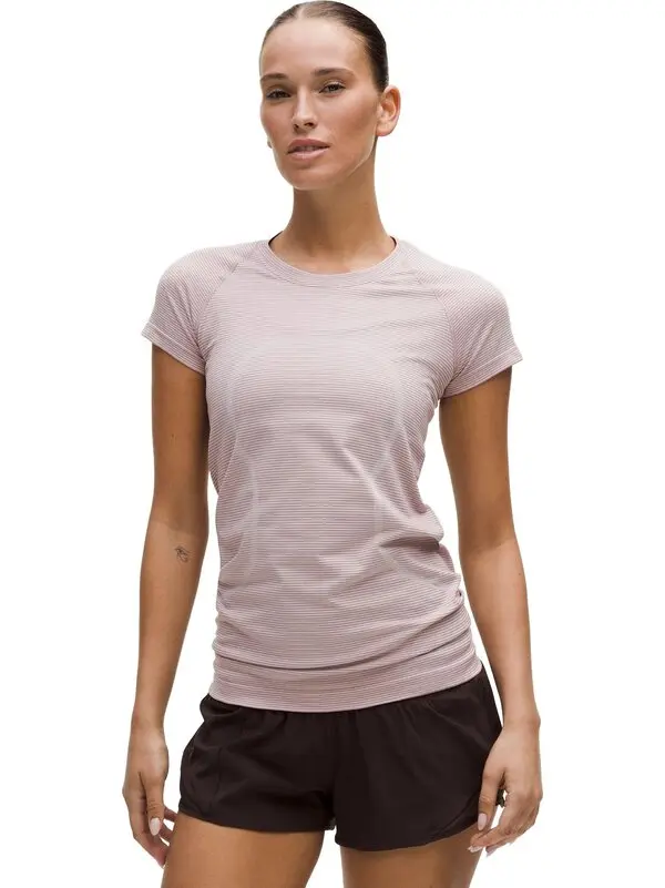Lululemon Swiftly Tech Short-sleeve Shirt 2.0 - Spandex Stripe Blissful Pink/red Clay