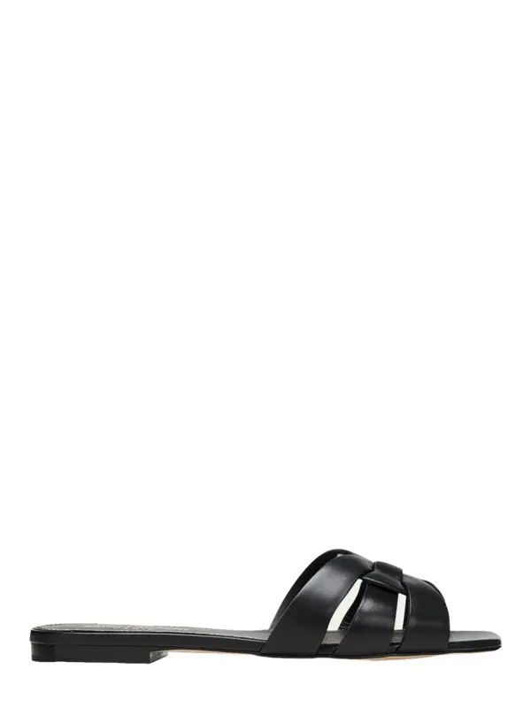 Saint Laurent Woven Leather Slide Sandal - Black