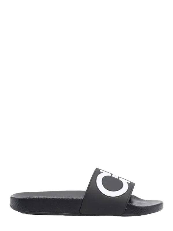 FERRAGAMO Gancini-print Open-toe Slides - Black