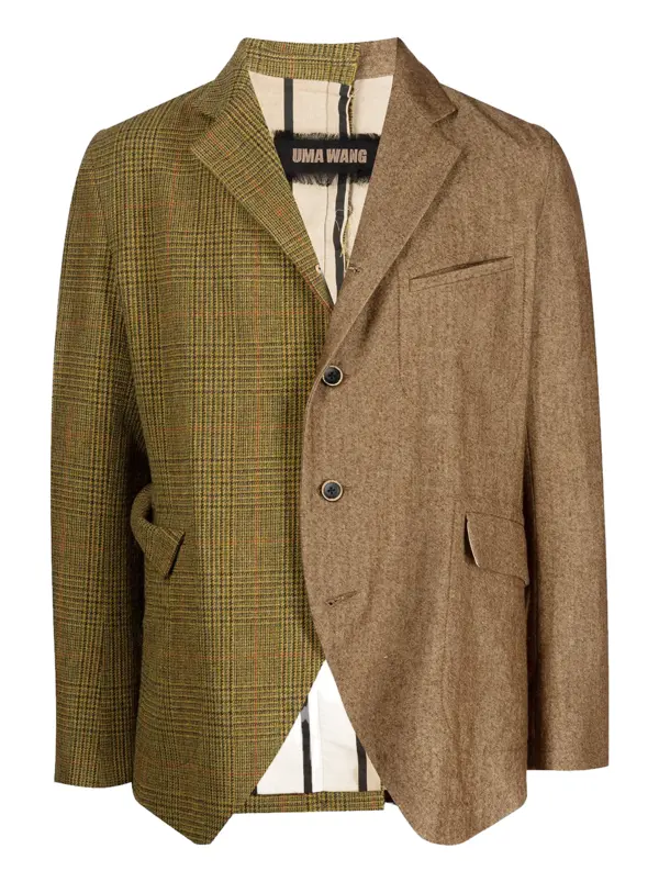 UMA WANG Contrasting-panel Wool Blazer - Brown