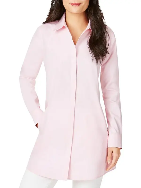 Foxcroft Cici Cotton Non-iron Tunic Shirt - Chambray Pink