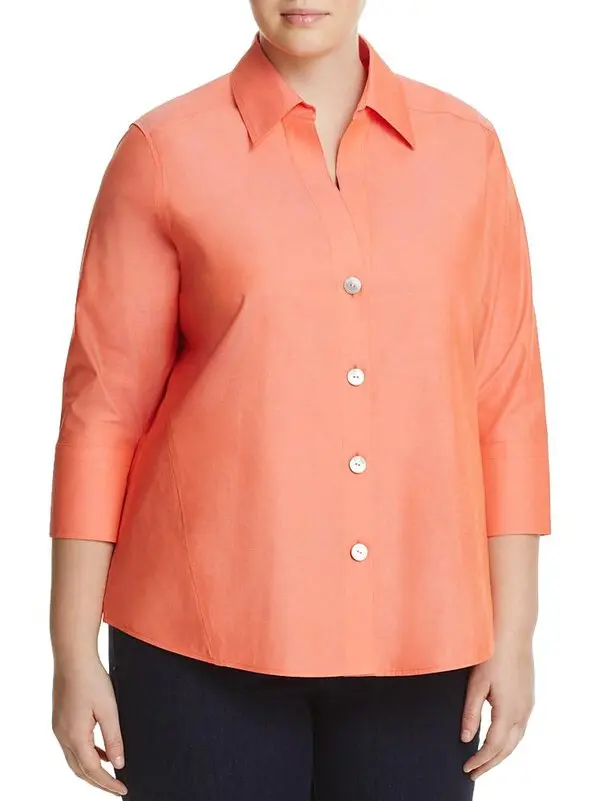 Foxcroft Poplin Three-quarter Sleeve Shirt - Chambray Pink