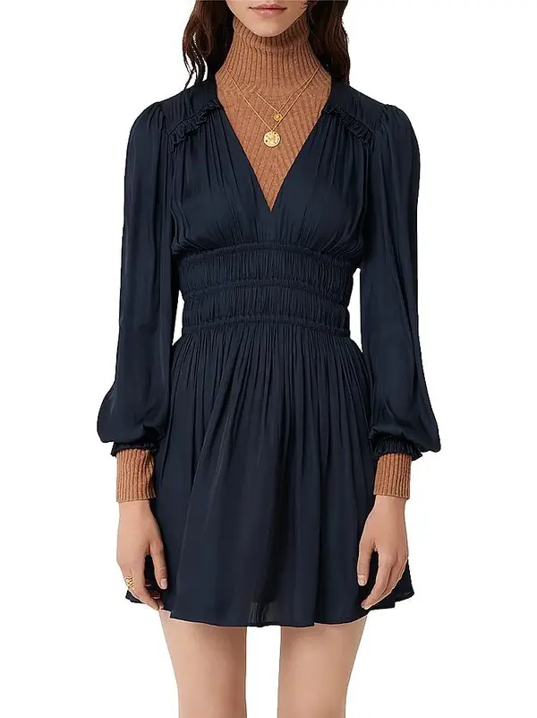 Maje Riane Satin Mini Dress - Navy