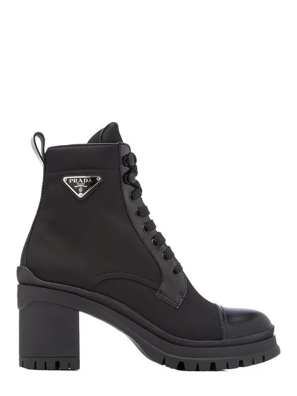 Prada Brushed Leather And Nylon Booties - Black