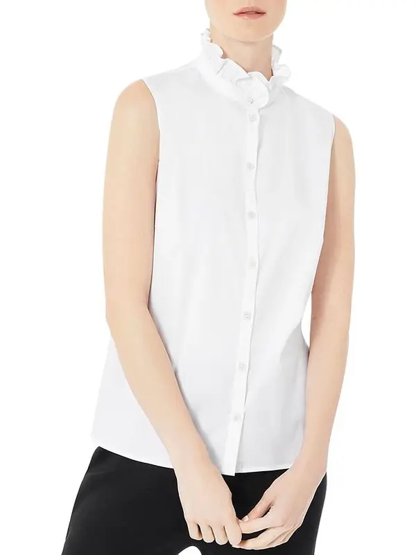 Misook Ruffle Collar Sleeveless Shirt - White