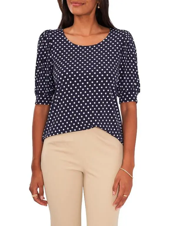 Chaus Puff Sleeve Knit Top - Navy/ White