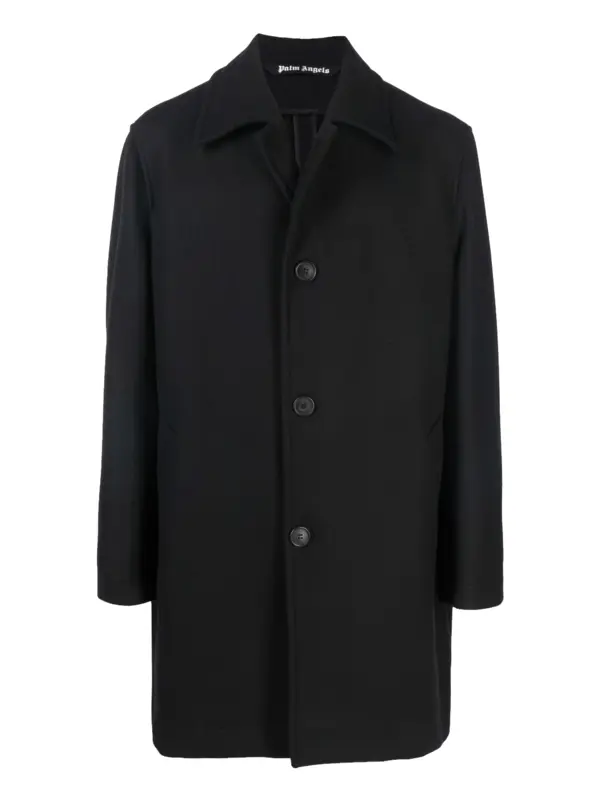 Palm Angels Single-breasted Logo-print Coat - Black