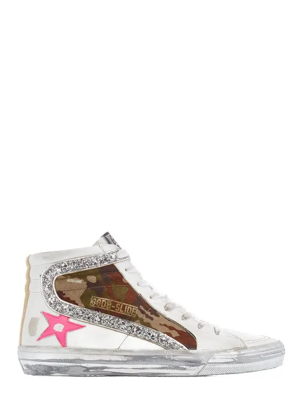 Golden Goose Slide Camo Suede And Leather Sneakers - White