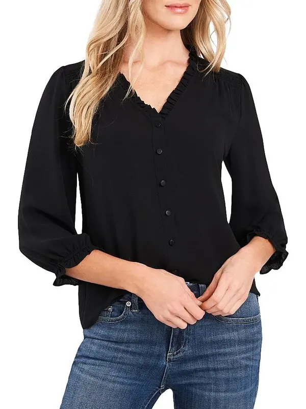 CECE DUPRAZ Ruffle Trim Blouse - Rich Black