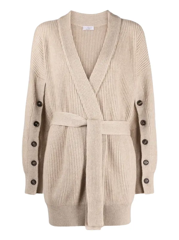 Brunello Cucinelli Buttoned-sleeves Cashmere Cardigan - Neutrals
