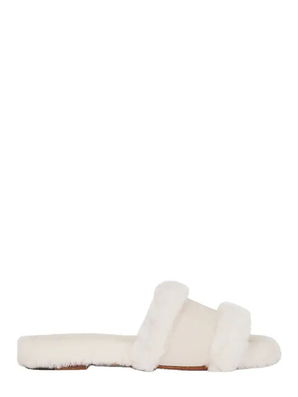 Manolo Blahnik Anacletus 10 Slides - Light Khaki & White