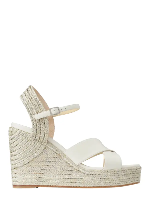 JIMMY CHOO Dellena 100 Leather Wedge Sandals - White