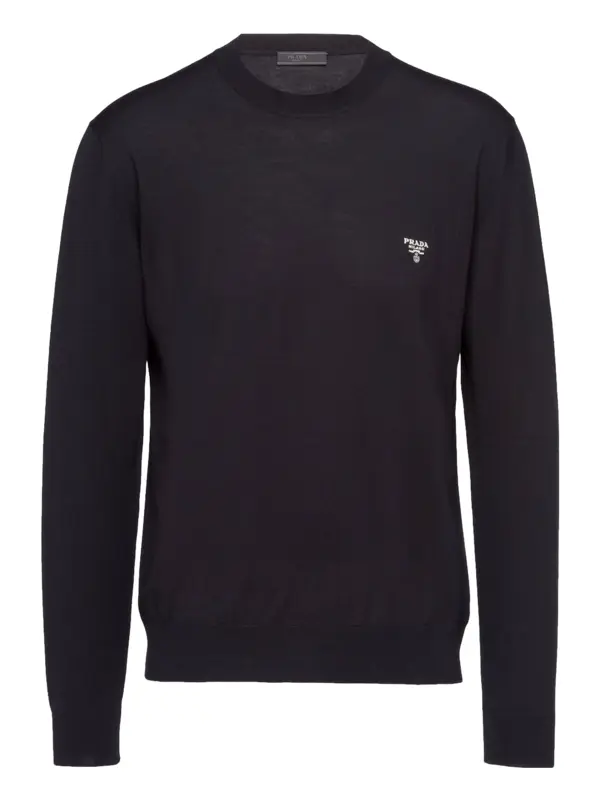 Prada Logo-embroidered Wool Jumper - Black