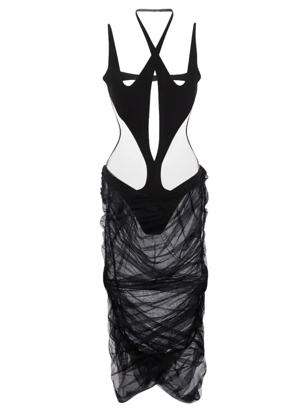MUGLER Cutout Stretch-jersey Midi Dress - Black