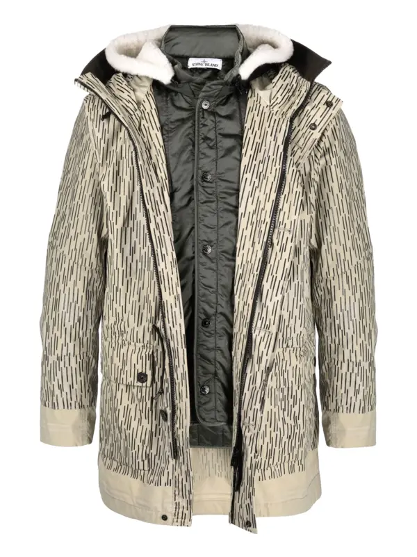 Stone Island Rain Camo Print Layered Parka - Neutrals