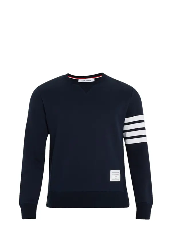 Thom Browne Classic Crewneck Sweatshirt With Striped Sleeve - Navy