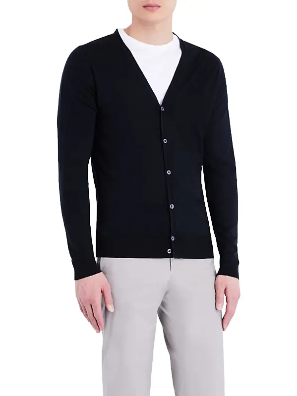 John Smedley Petworth V-neck Merino Wool Cardigan - Black