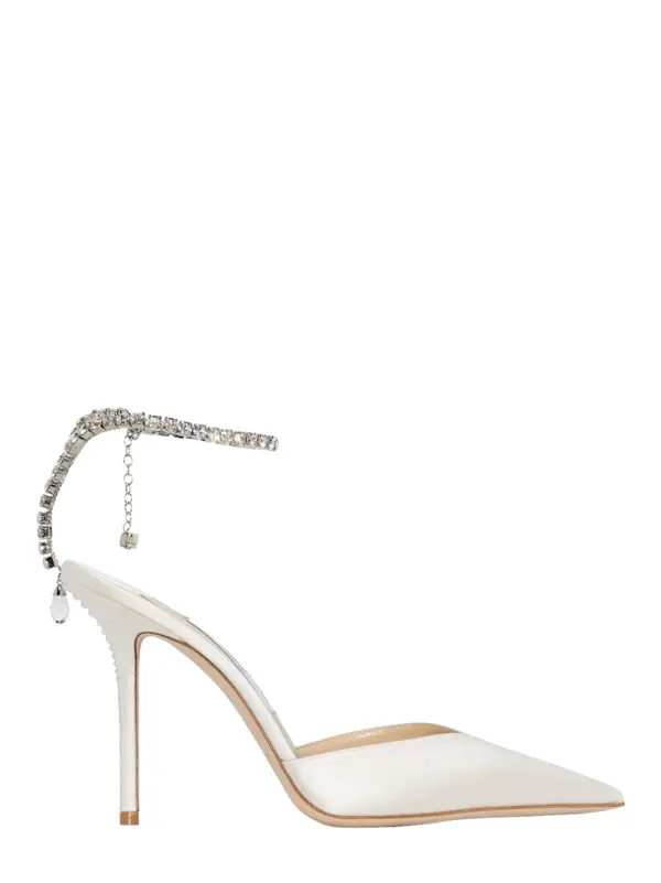 JIMMY CHOO Saeda 100mm Crystal-anklet Pumps - White