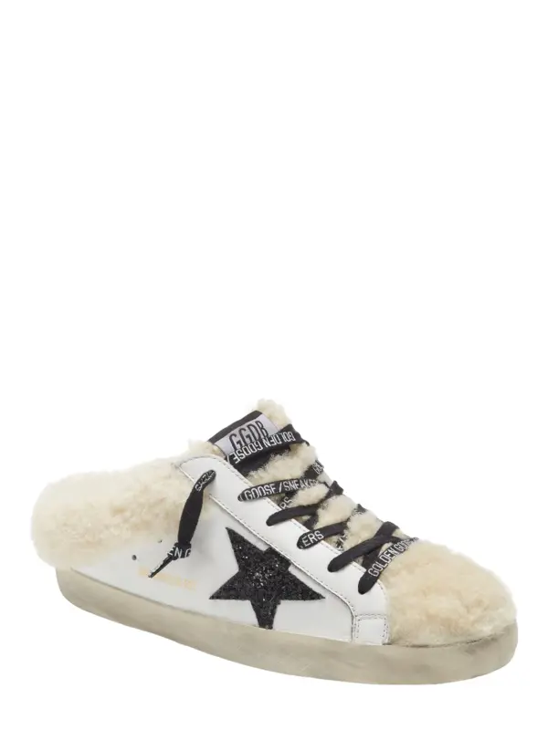 Golden Goose Genuine Shearling Trim Mule - White/beige/black