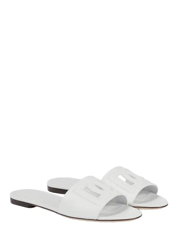 Dolce & Gabbana Logo Cutout Leather Slides - White