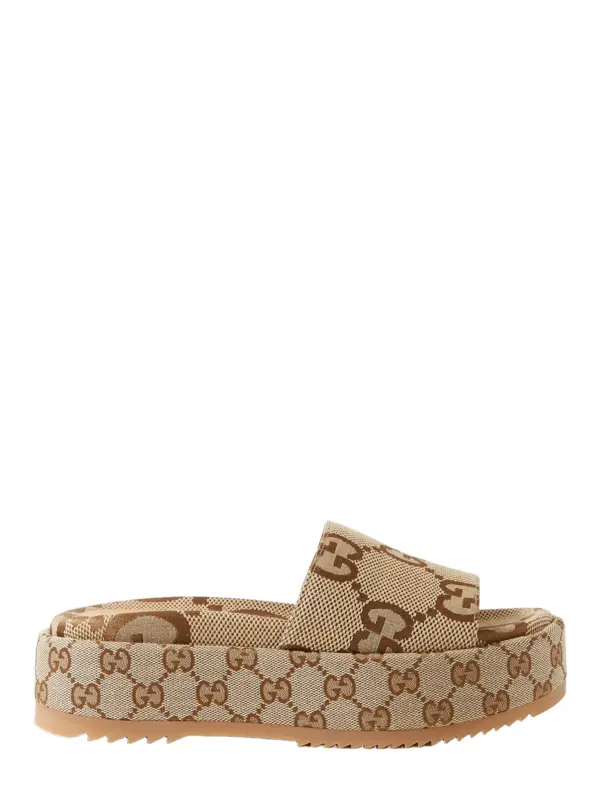 Gucci Angelina Logo-jacquard Platform Slides - Neutrals