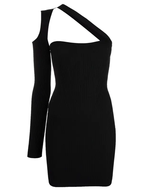 ANDREĀDAMO Ribbed Asymmetric Mini Dress - Black
