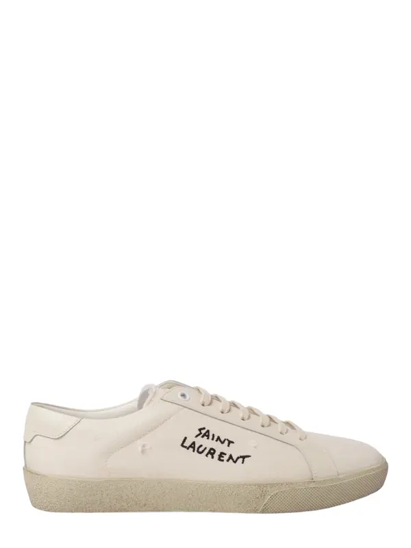 Saint Laurent Sl/06 Court Classic Distressed Canvas Sneakers - Neutrals
