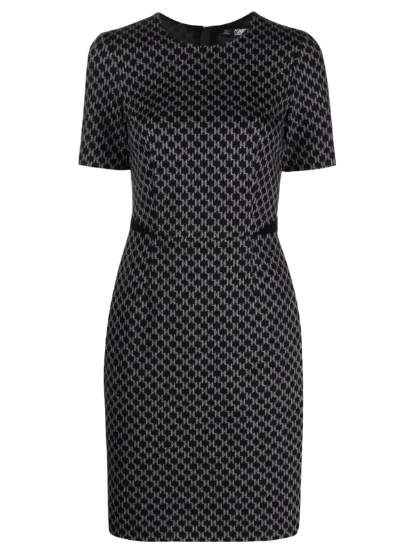 Karl Lagerfeld Monogram Punto Shift Dress - Black