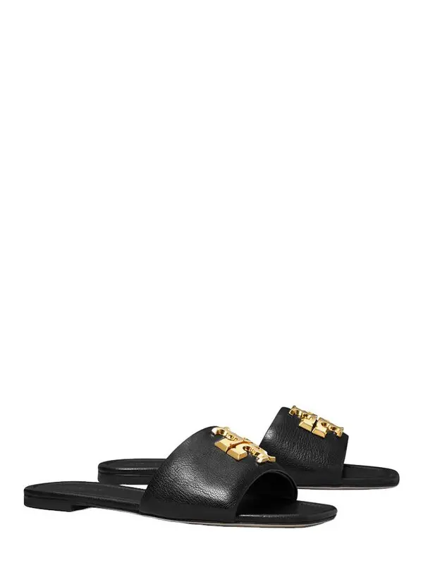 Tory Burch Eleanor Leopard Print Slides - Perfect Black/gold