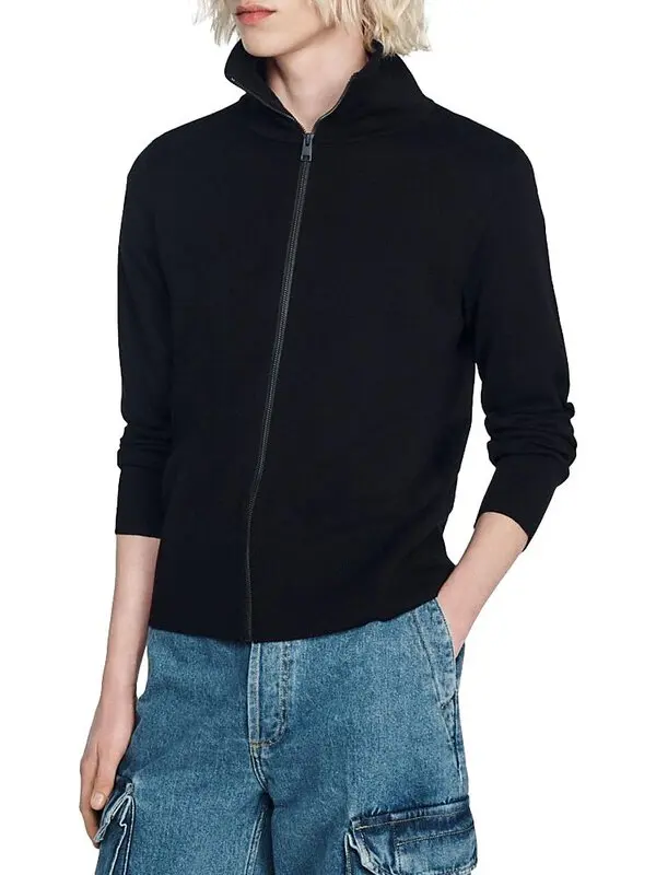 Sandro Zip-front Wool Cardigan - Navy Blue
