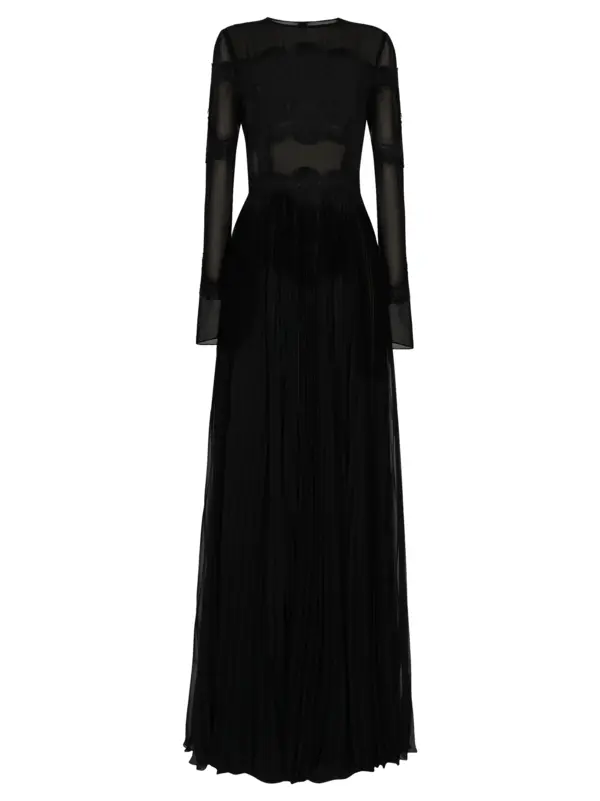 Dolce & Gabbana Long Chiffon Dress With Lace - Black