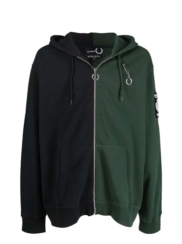 RAF SIMONS X FRED PERRY Colour-block Zip-up Hoodie - Green