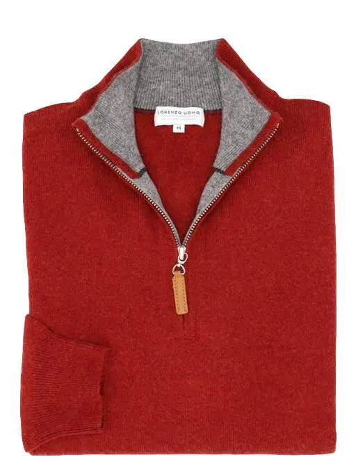 Lorenzo Uomo Wool And Cashmere Quarter Zip Pullover - Rust