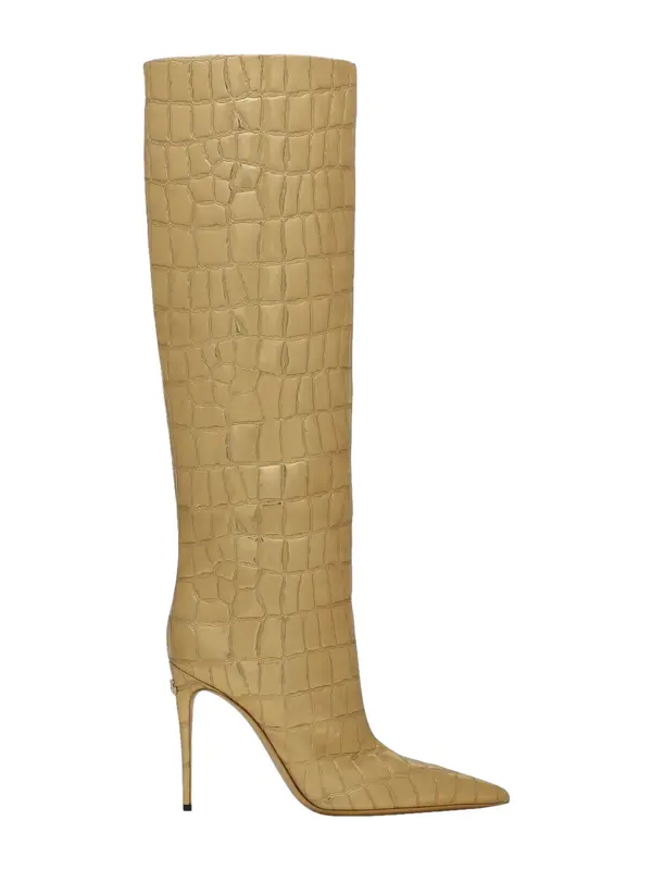 Dolce & Gabbana Metallic Croc-effect Knee Boots - Neutrals