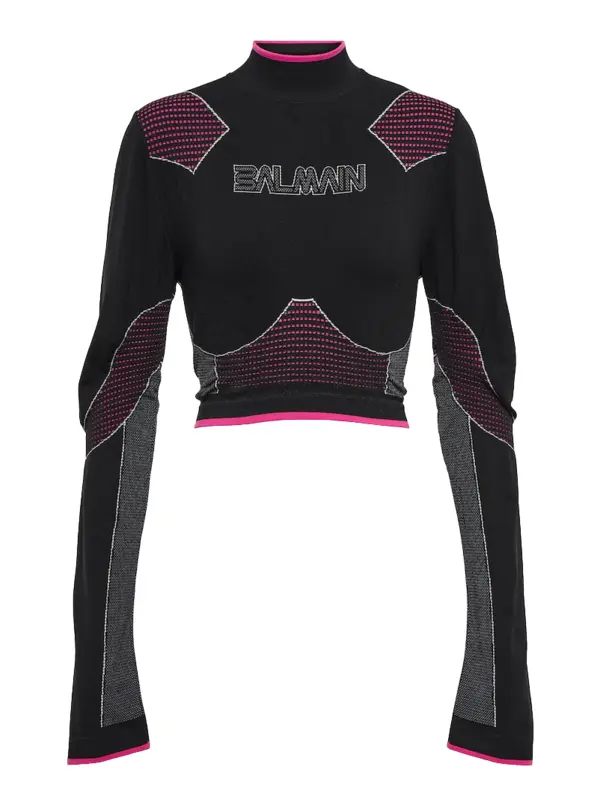 Balmain Logo Cropped Top - Black