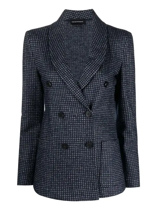 Emporio Armani Checked Double-breasted Blazer - Blue