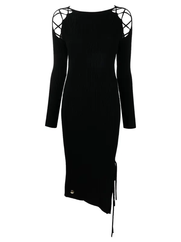 Philipp Plein Lace-detail Ribbed-knit Midi Dress - Black