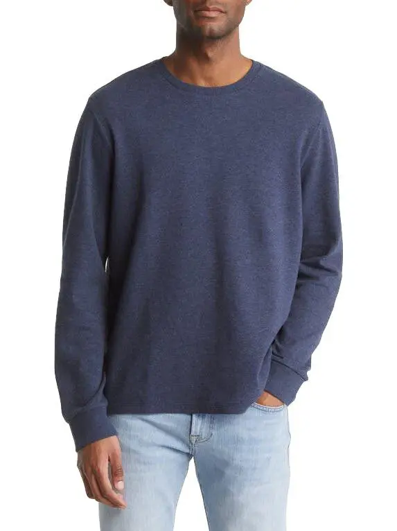 FRAME Duo Fold Long Sleeve Cotton T-shirt - Heather Midnight Navy