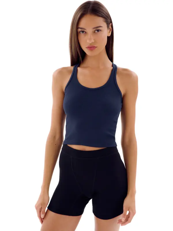 Splits59 Ashby Ribbed Cropped Tank Top - Indigo