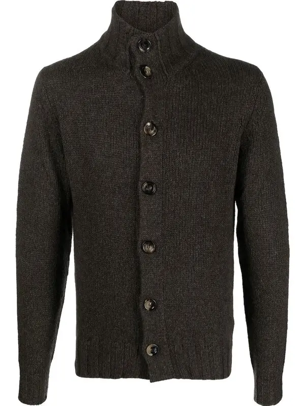 DELL'OGLIO Stand-collar Button-front Cardigan - Brown