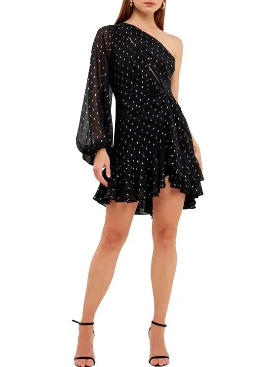 Endless Rose One-shoulder Chiffon Minidress - Black