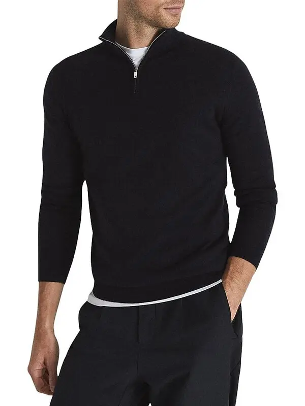 REISS Blackhall Merino Funnel-neck Pullover - Navy